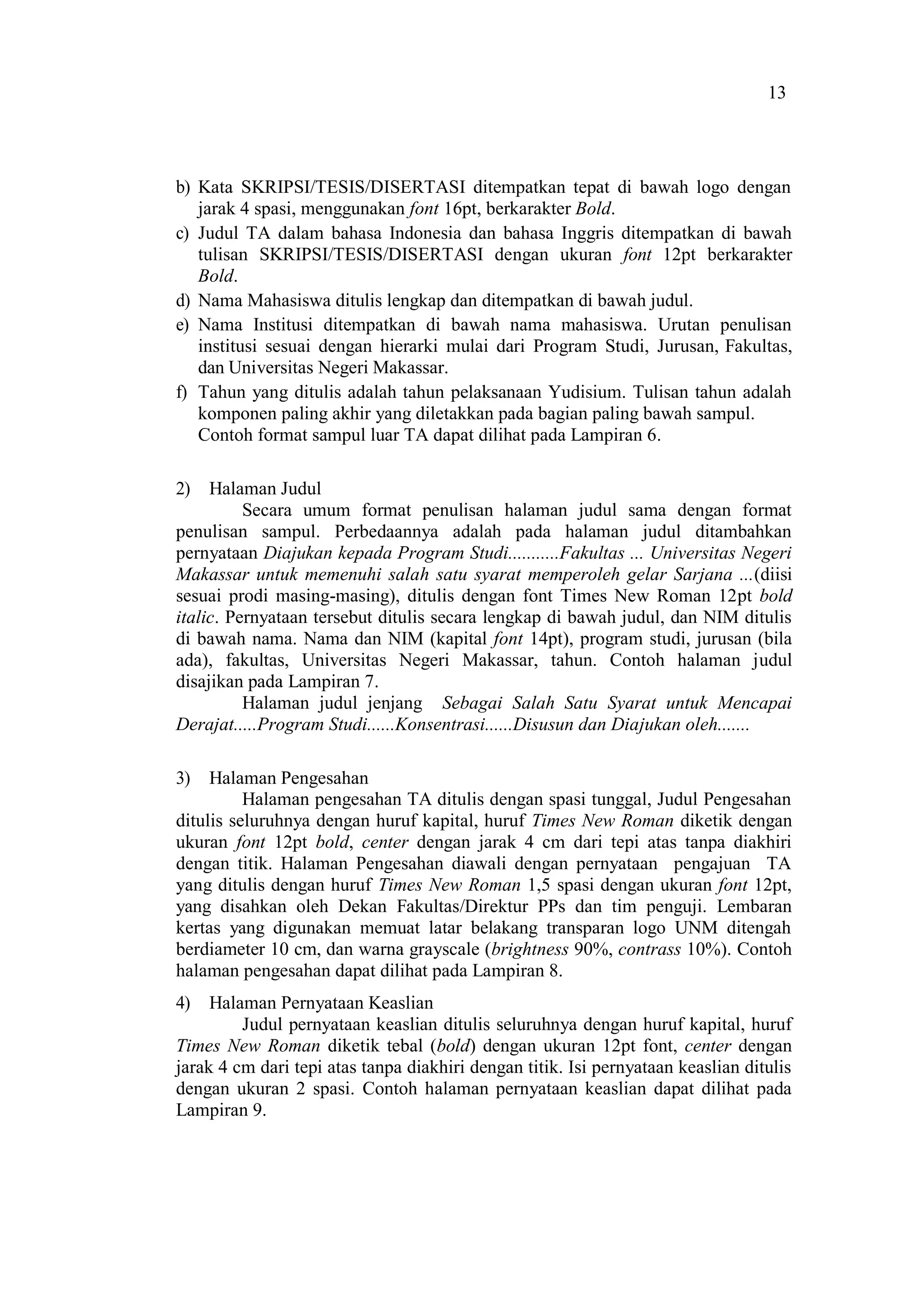 Pedoman PENULISAN TESIS DISERTASI UNM | PDF