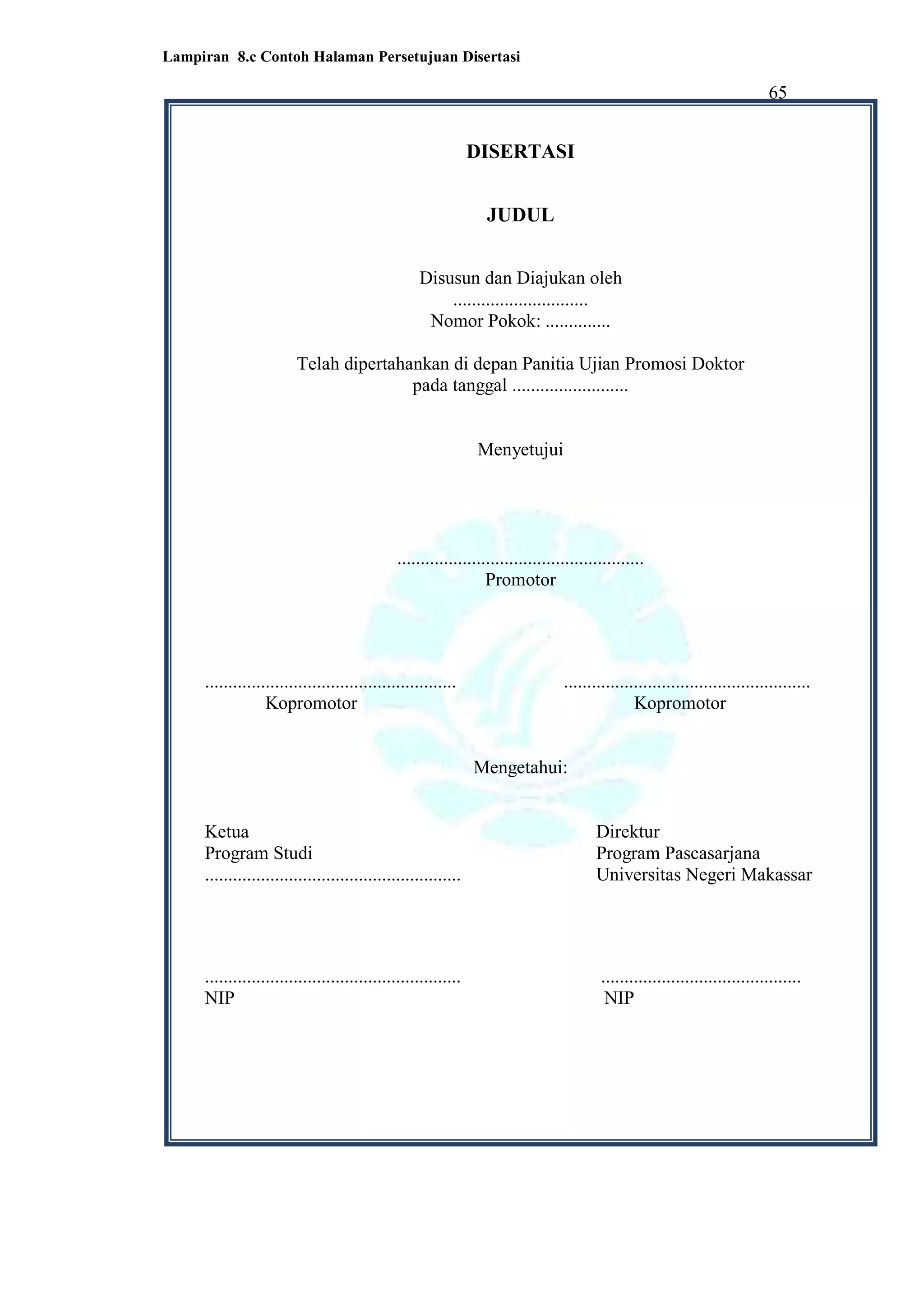 Pedoman PENULISAN TESIS DISERTASI UNM | PDF