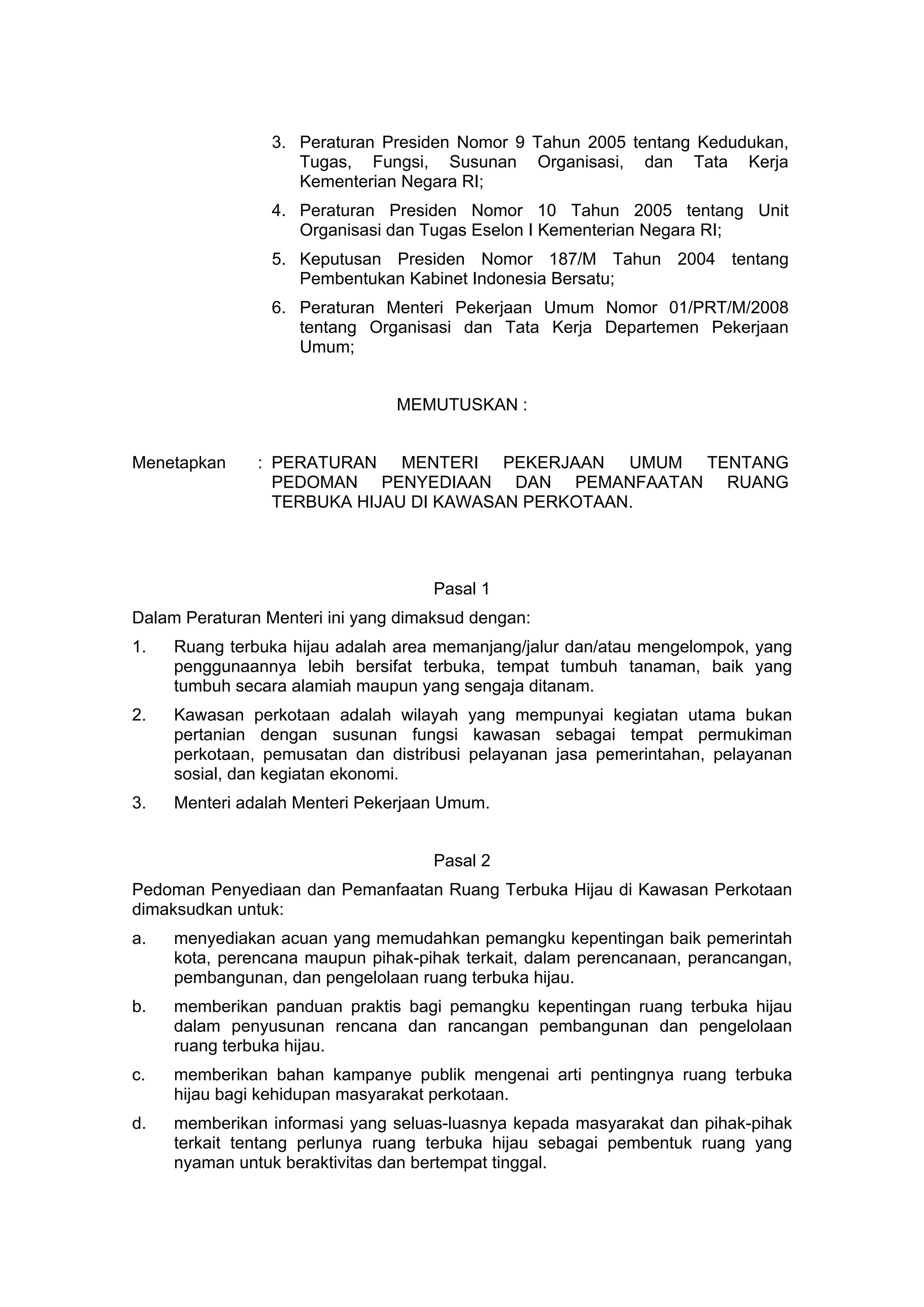 Pedoman penyediaan dan pemanfaatan ruang terbuka hijau di kawasan perkotaan | PDF