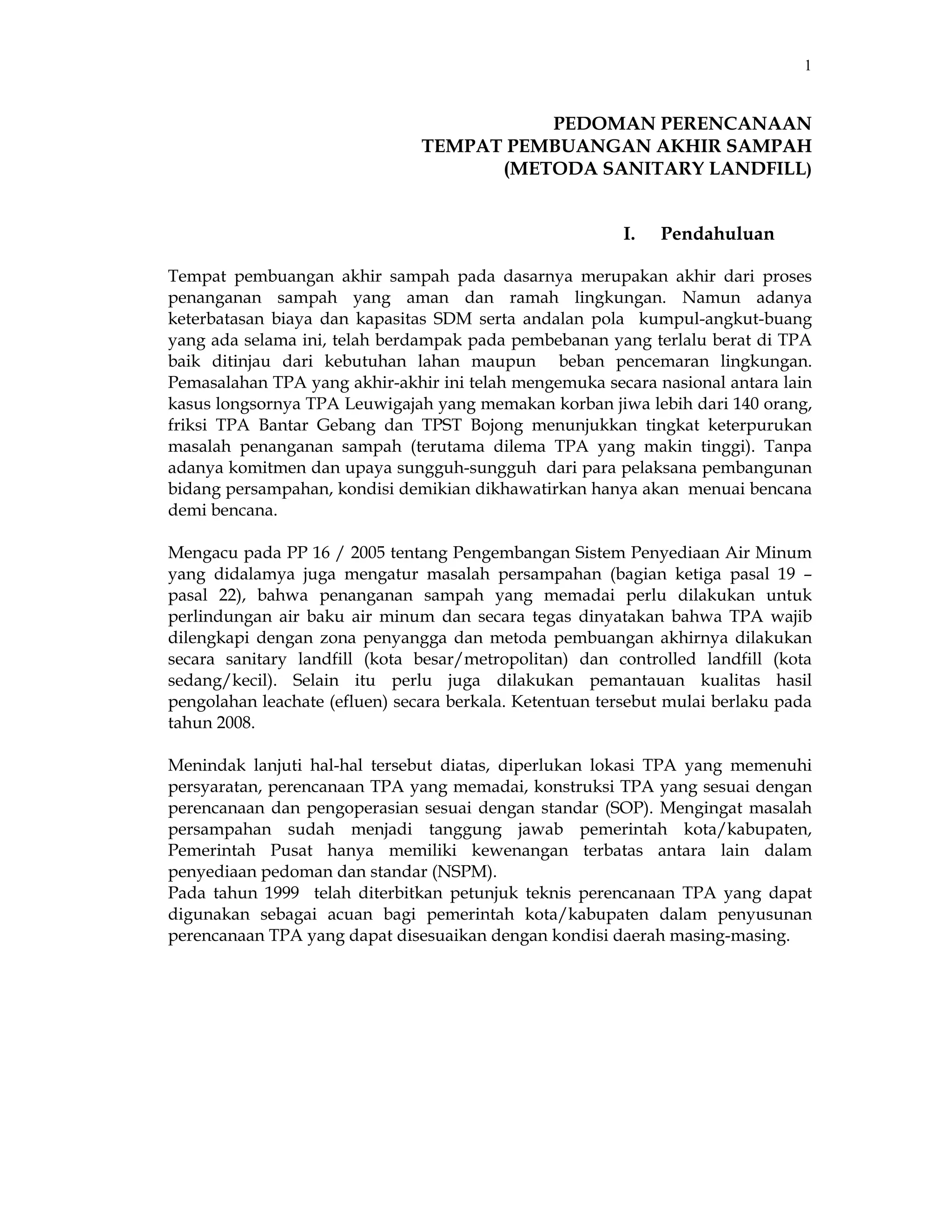 Pedoman perencanaan tpa ( metode sanitary landfill) | PDF