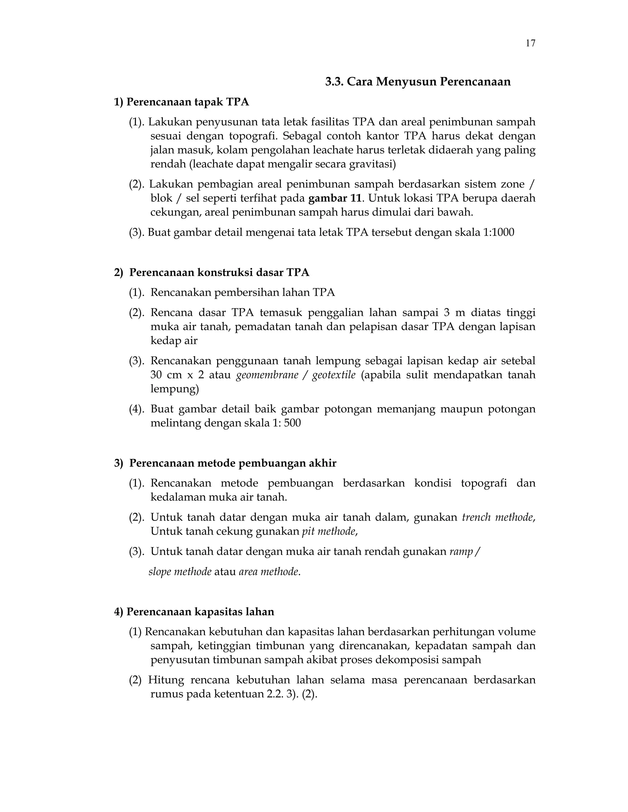 Pedoman perencanaan tpa ( metode sanitary landfill) | PDF