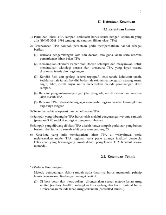 Pedoman perencanaan tpa ( metode sanitary landfill) | PDF