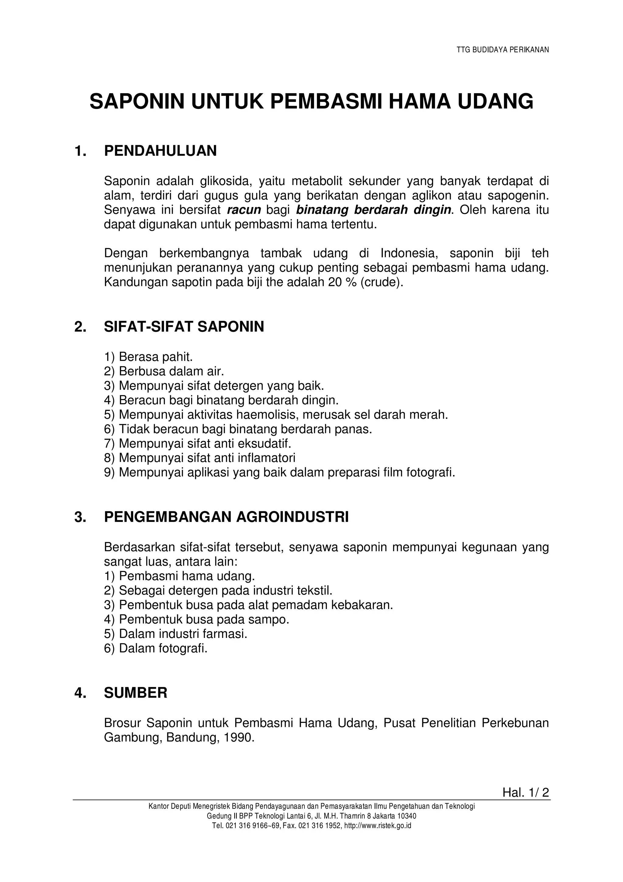 Pedoman saponin basmi hama udang | PDF