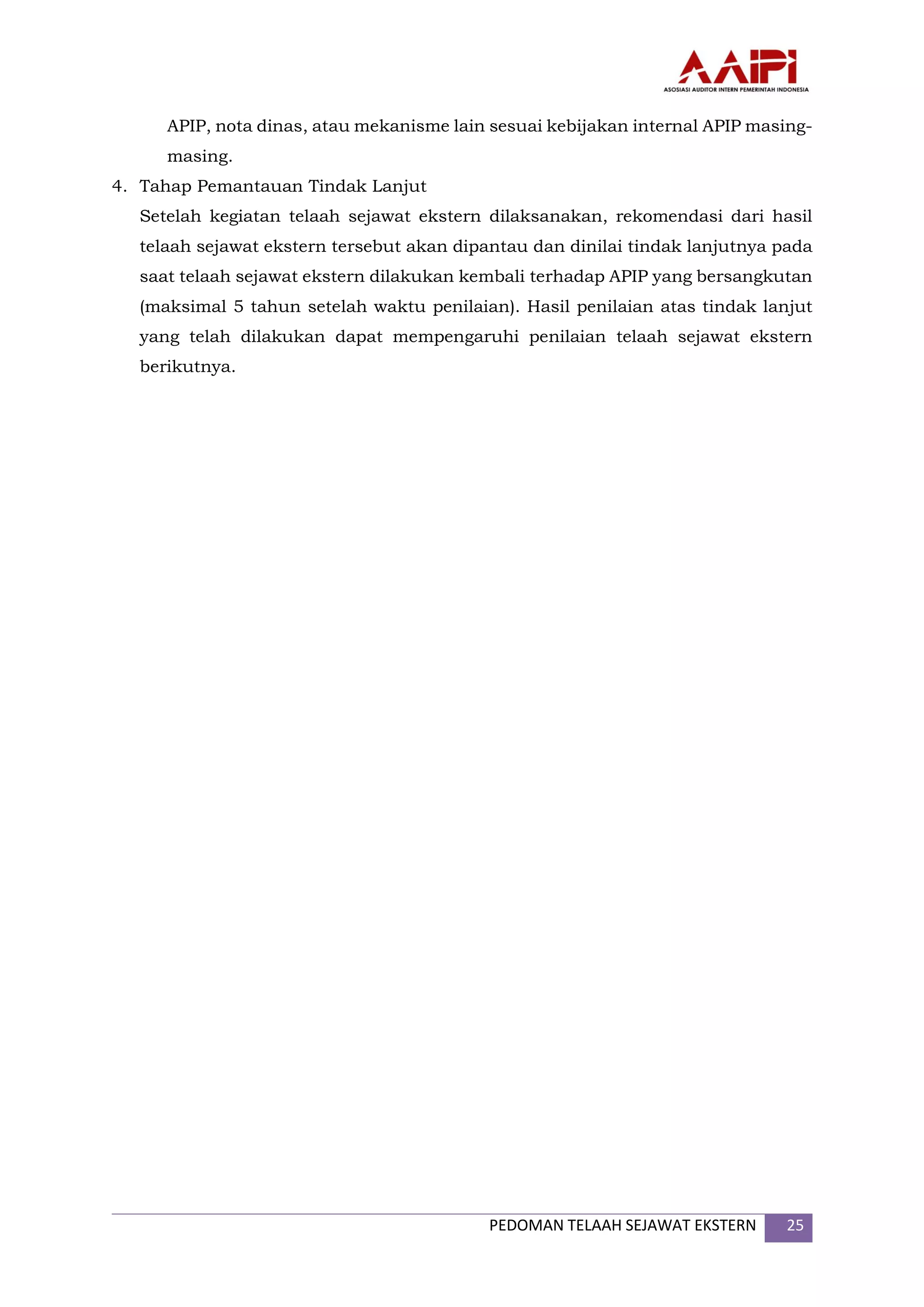Pedoman telaah sejawat ekstern bagi apip inspektorat jenderal pusat dan ...