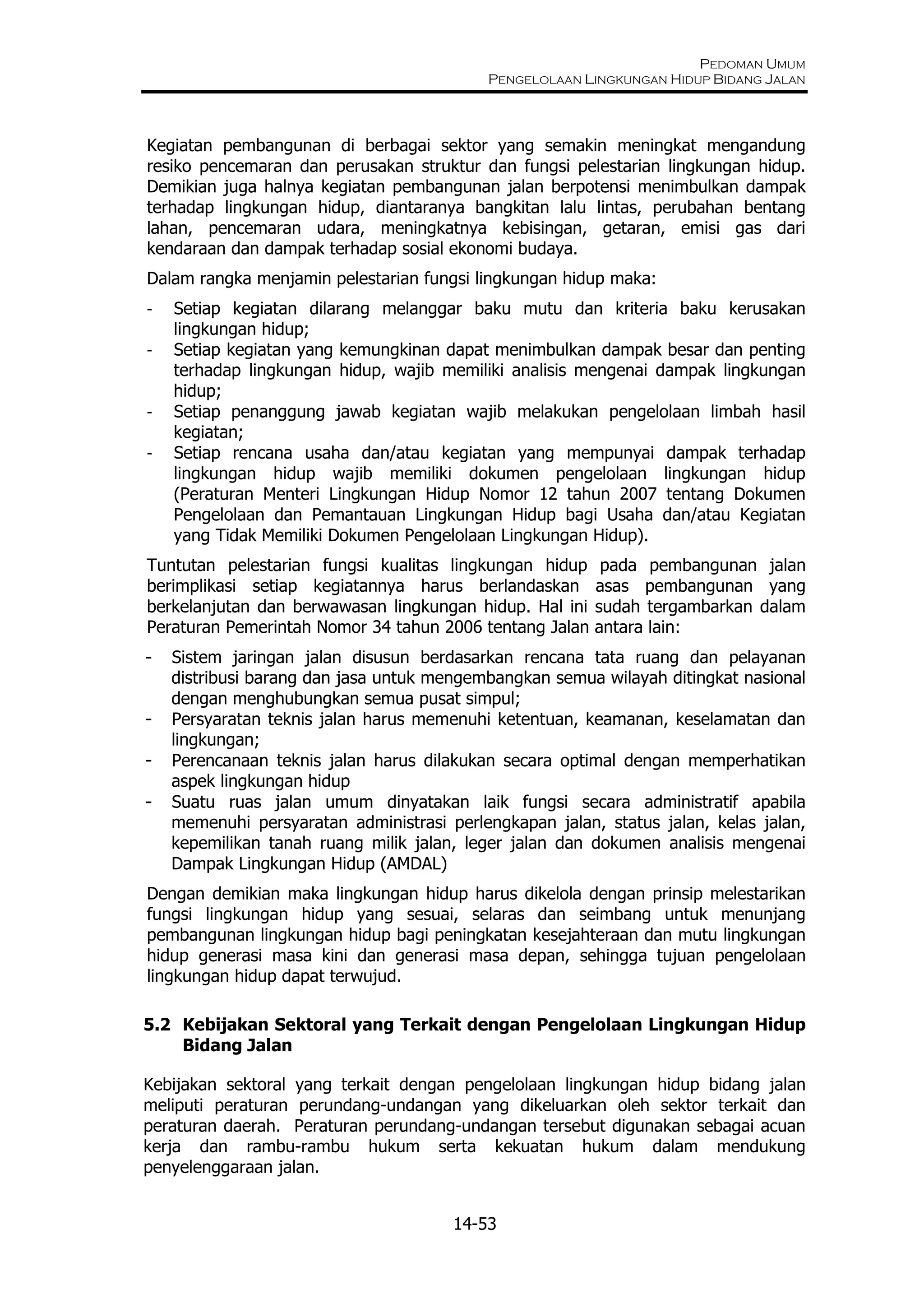 Pedoman umum pengelolaan lingkungan hidup bidang jalan | PDF