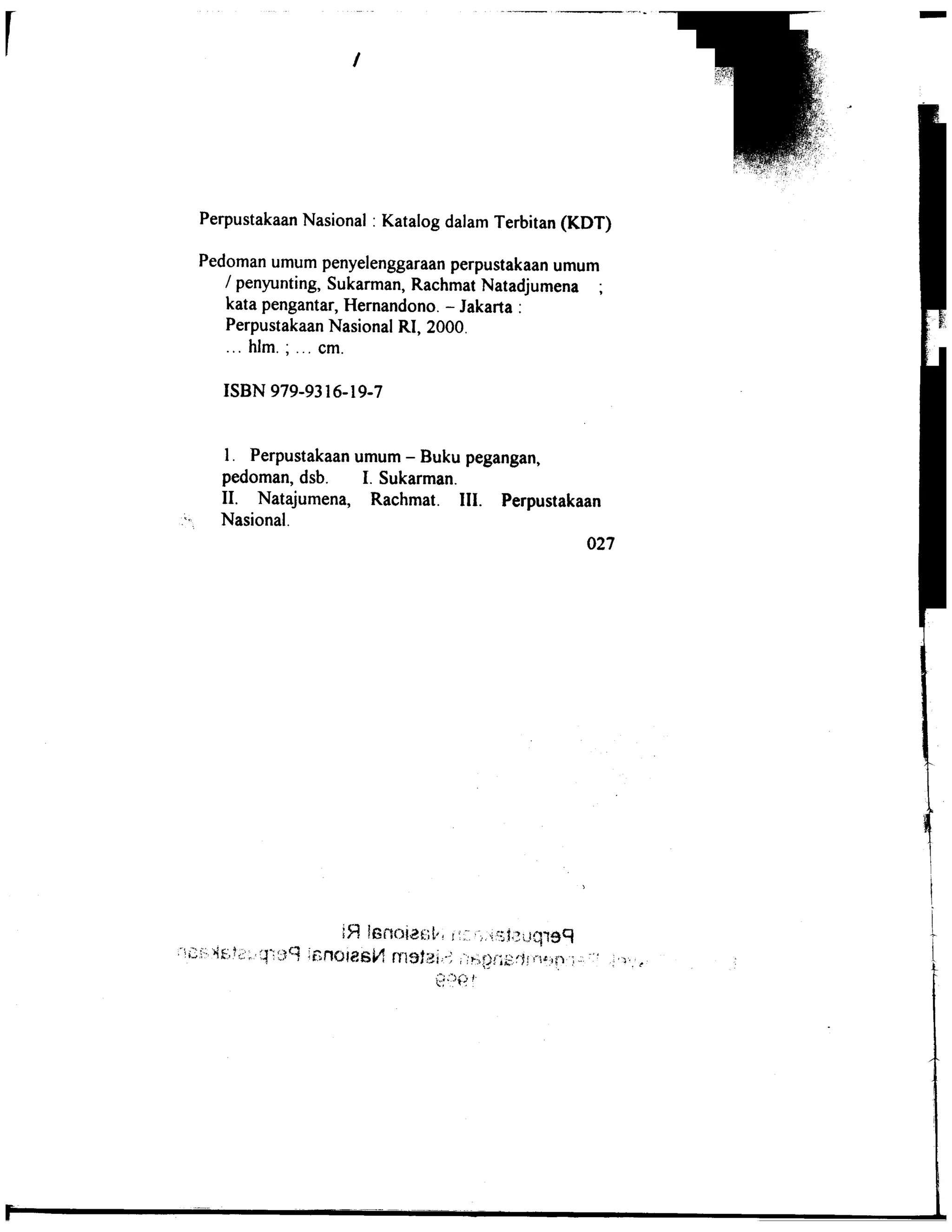 Pedoman umum penyelenggaraan perpustakaan umum | PDF