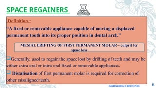 SPACE REGAINERS IN TOOTH LOSS (PEDIATRIC DENTISTRY) | PPTX