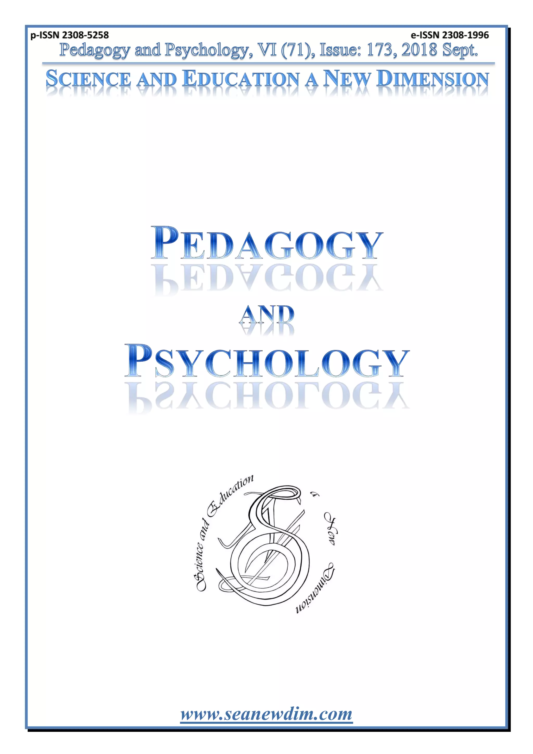 SCIENCE and EDUCATION a NEW DIMENSION PEDAGOGY and PSYCHOLOGY Issue 173 ...