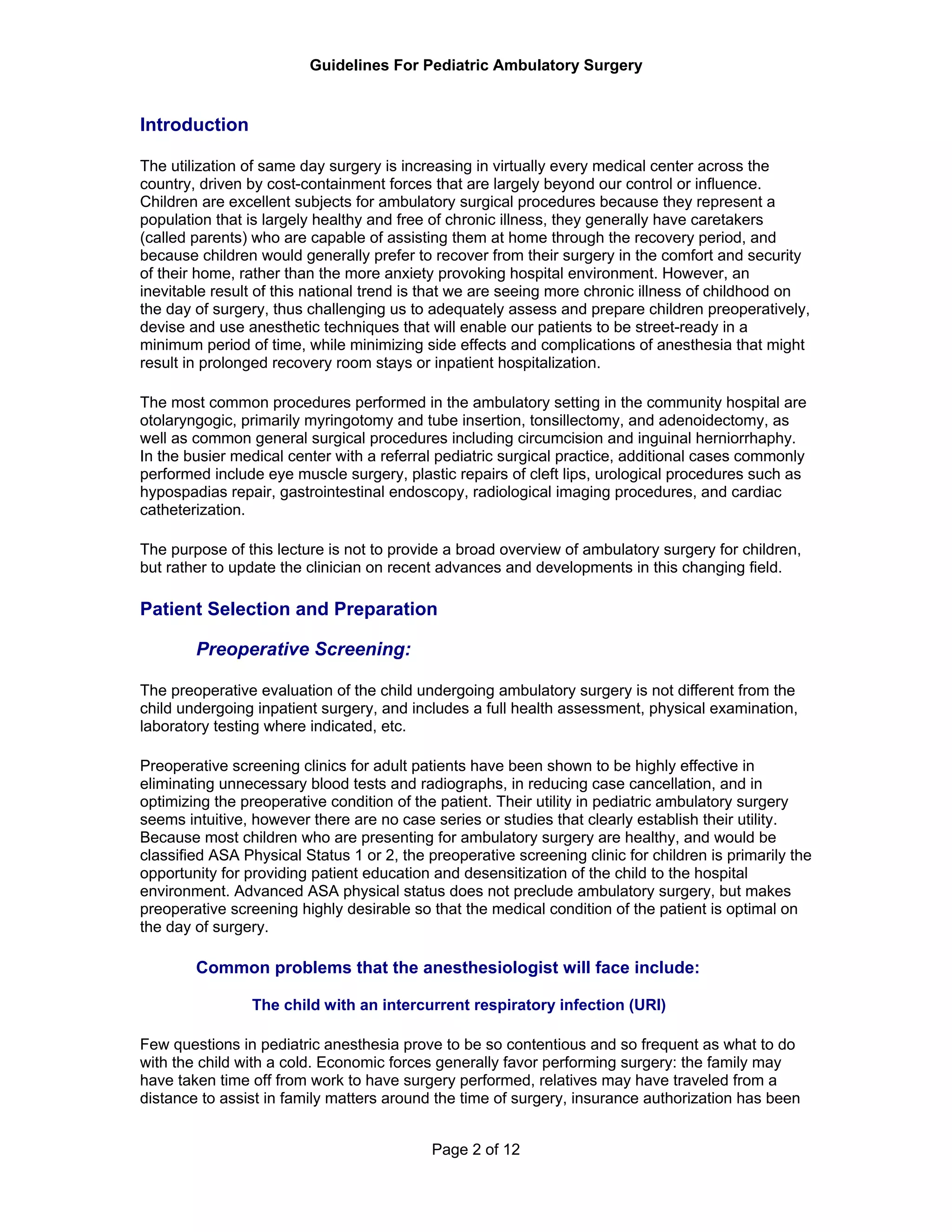 Peds anesthesia guidelines | PDF