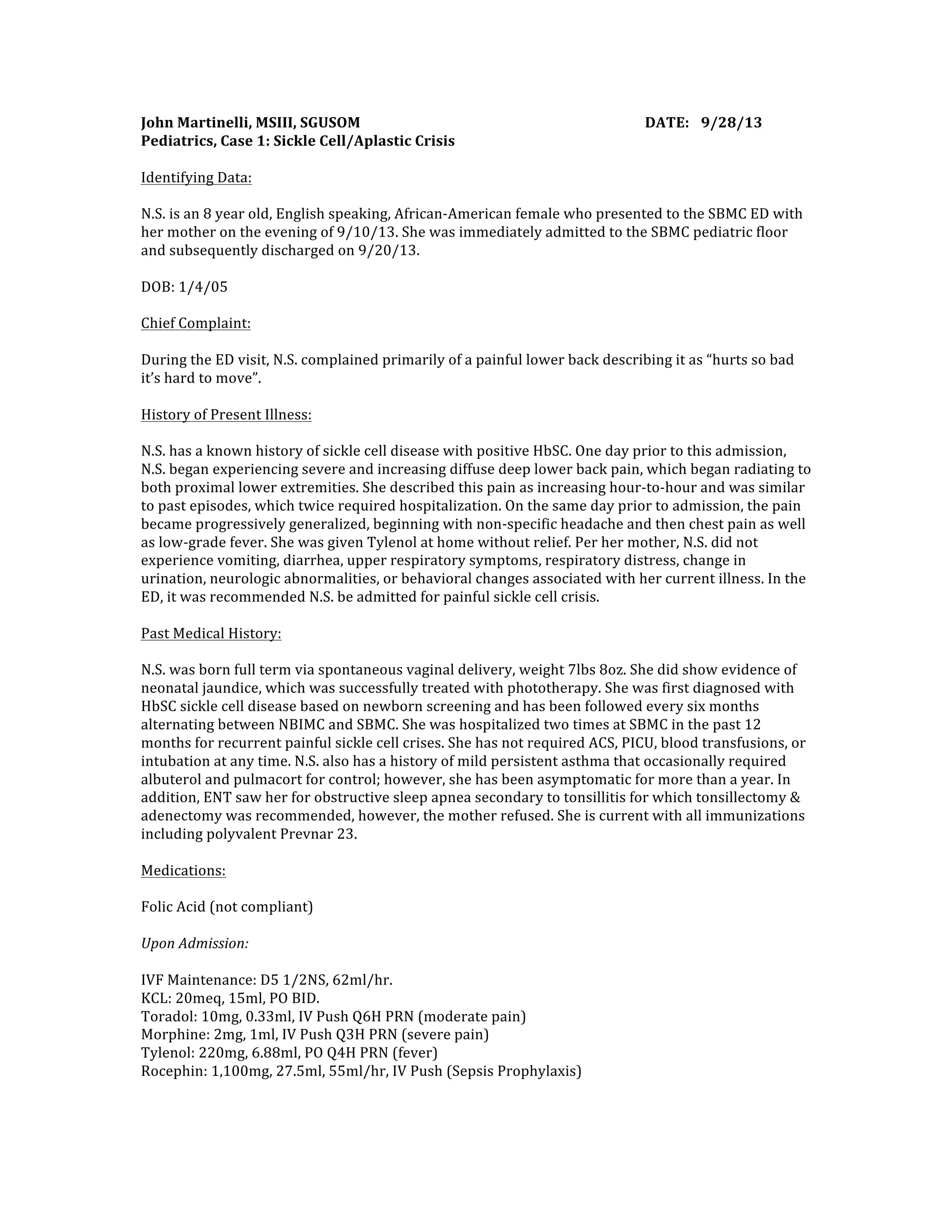 Pediatrics/Case Report: Sickle Cell Disease | PDF | Blood Disorders ...