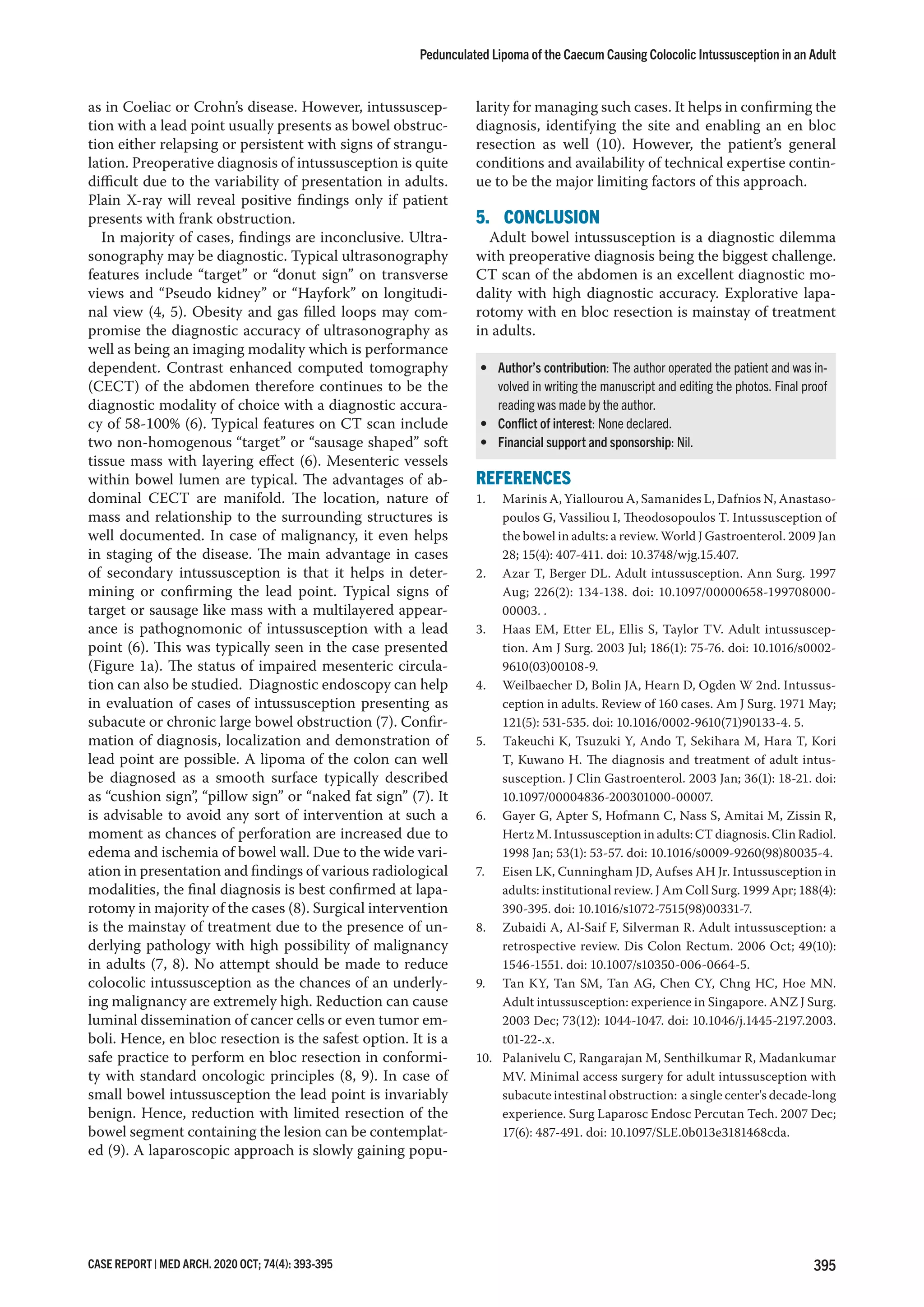 Pedunculated Lipoma of the Caecum Causing Colocolic Intussusception in ...