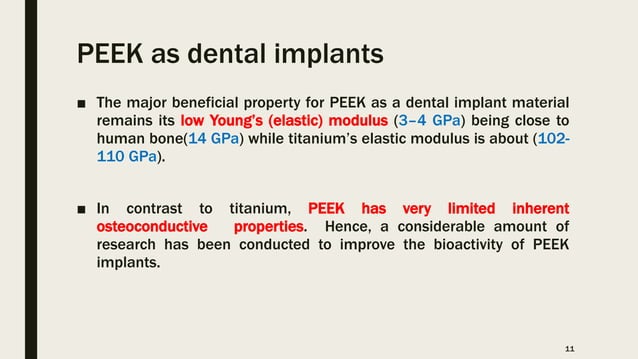 PEEK :Polyetheretherketone applications in clinical dentistry | PPTX