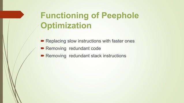 Peephole Optimization | PPTX | Programming Languages | Computing