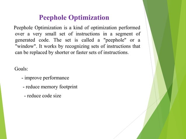 Peephole optimization techniques in compiler design | PPTX