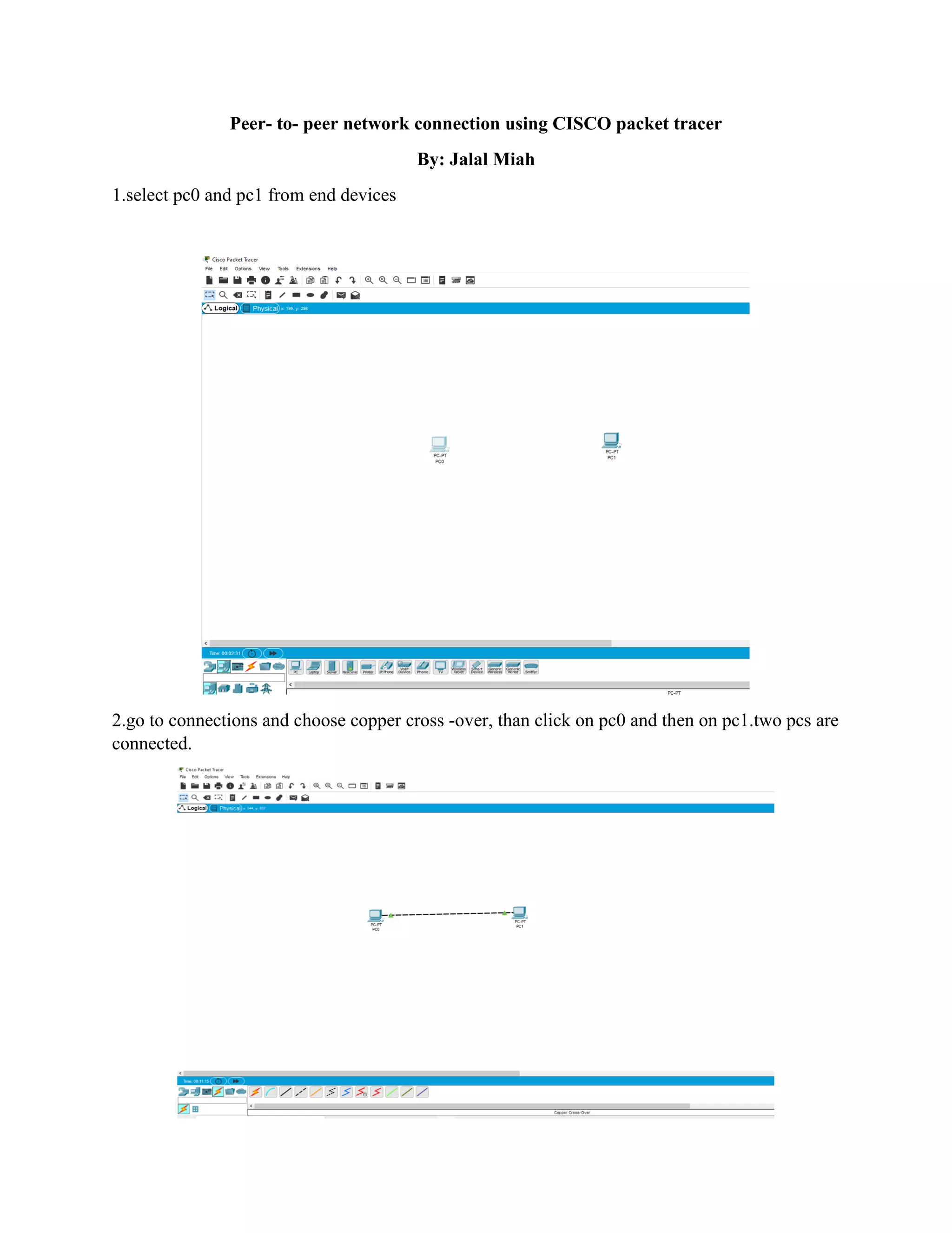 Peer- to -peer connection using ciscio packet tracer | PDF | Computer Networking | Computing