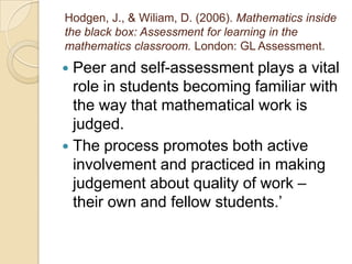 Peer and Self Assessment in the Classroom | PPTX