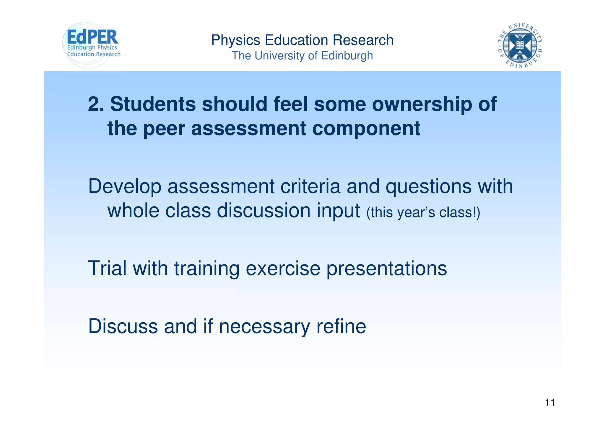 Peer assessment of presentations - Simon Bates | PPT