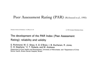 Peer Assessment Rating (PAR) - Orthodontic Index | PDF