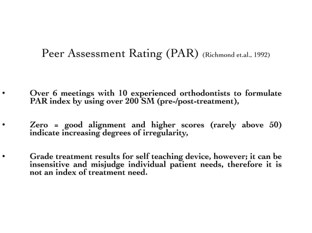 Peer Assessment Rating (PAR) - Orthodontic Index | PDF | Dental Health ...