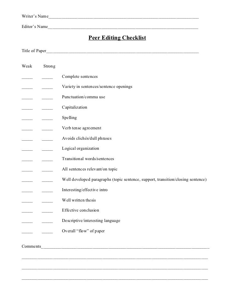 Peer Editing Checklist Peer Editing Checklist