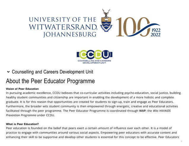 Peer Educator Programme - Wits University.pdf | Education