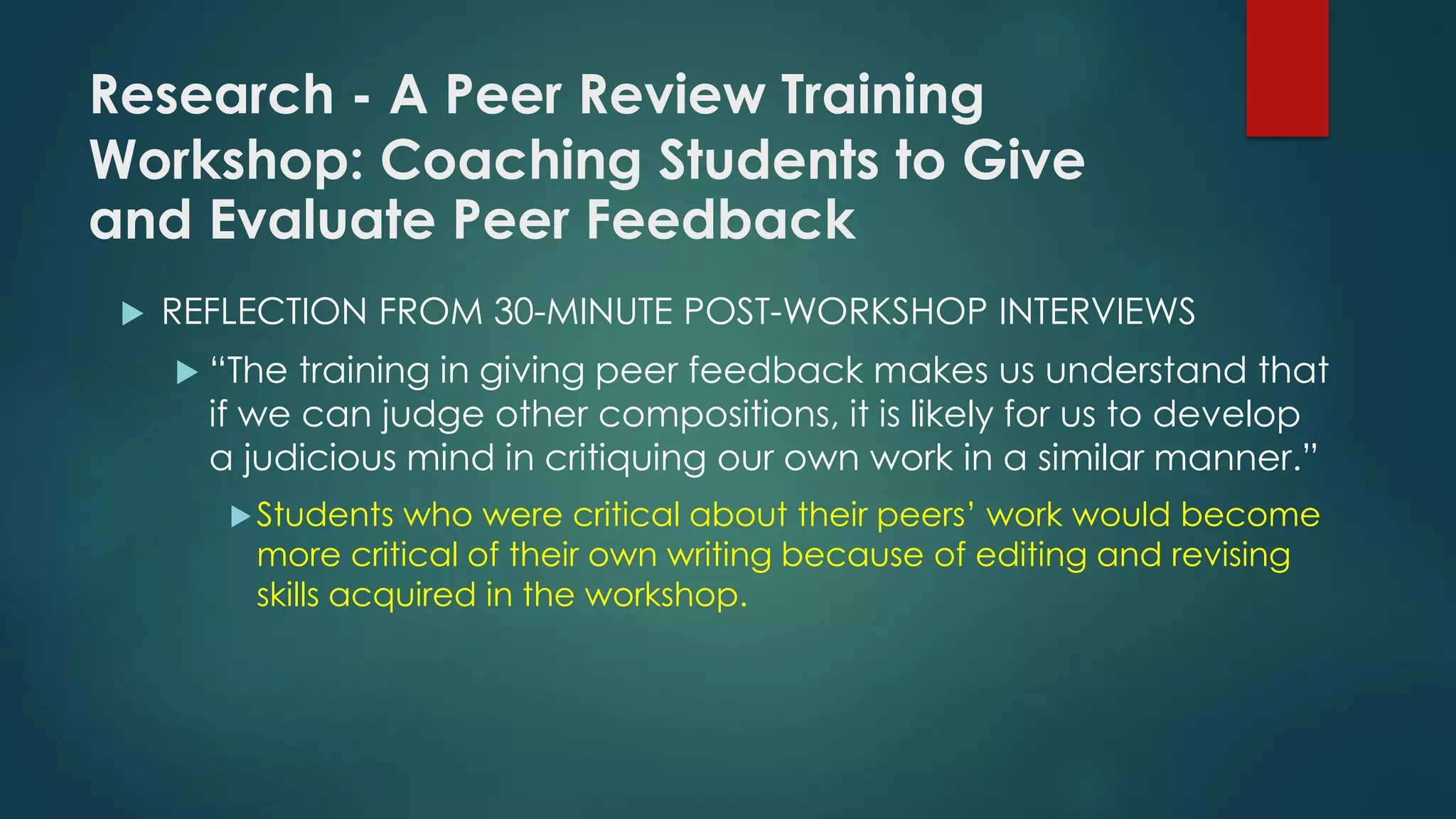 Peer feedback or response in writing class | PDF
