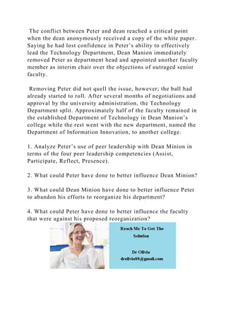 Peer Leadership Case Study – Peer Leadership Influence in Higher Edu.docx