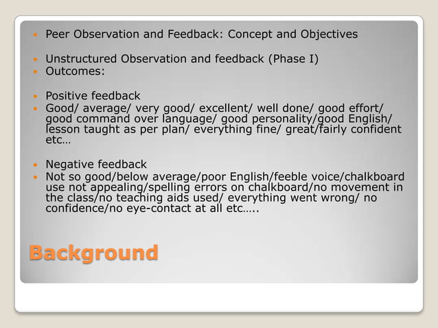 Peer observation and feed back in ELT teacher training programmes | PPT