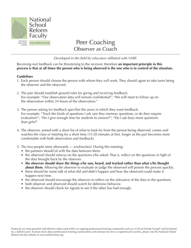Peer Observation Guide | PDF