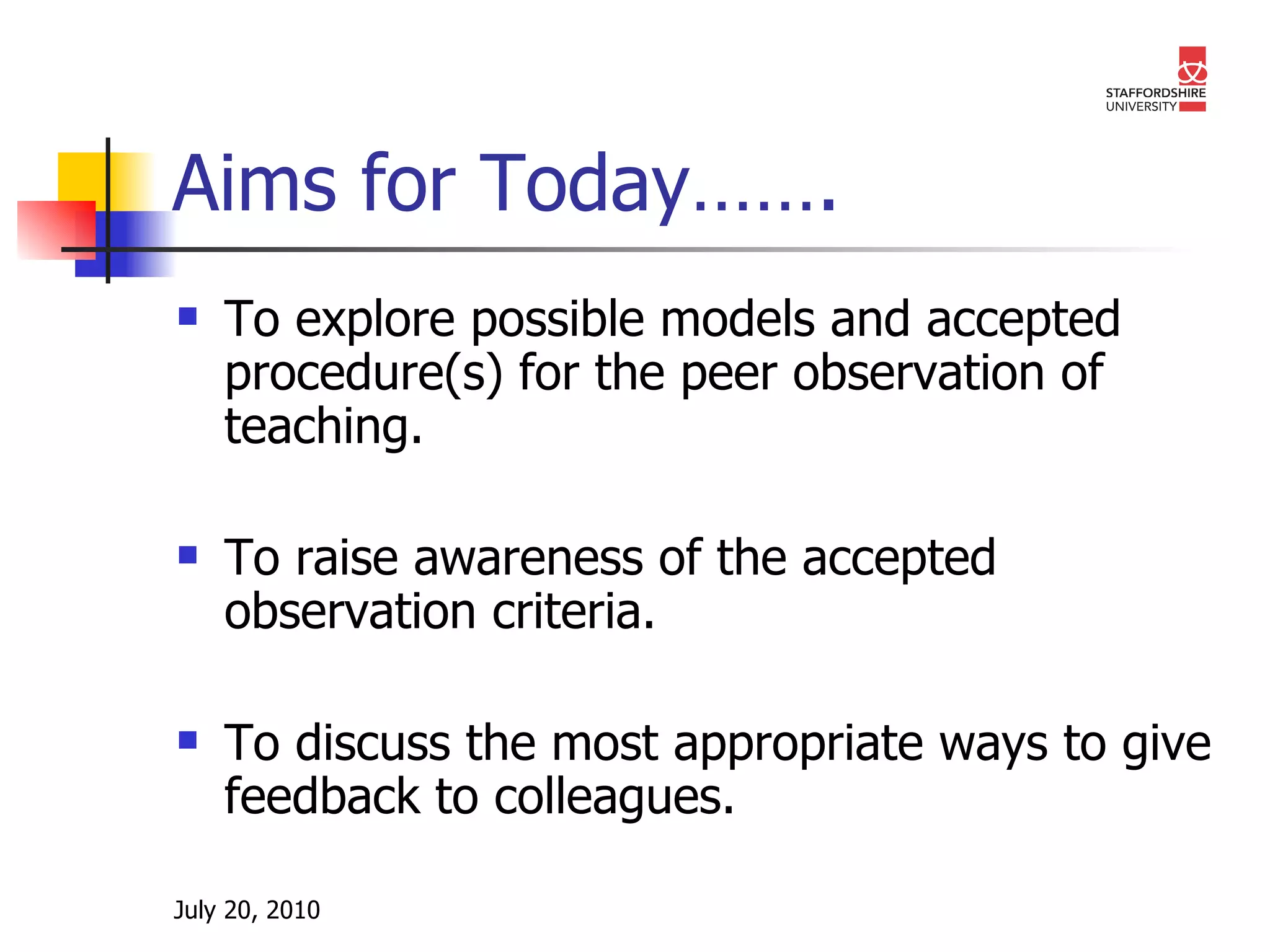 Peer observation of teaching | PPT