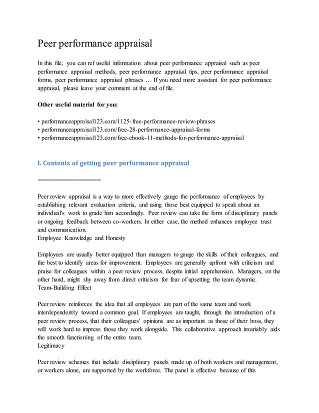 Peer performance appraisal | PDF