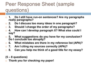Peer respose sheet essay 3 | PPTX