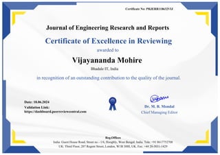 Peer Review Certificate for Journal of Engg | PDF