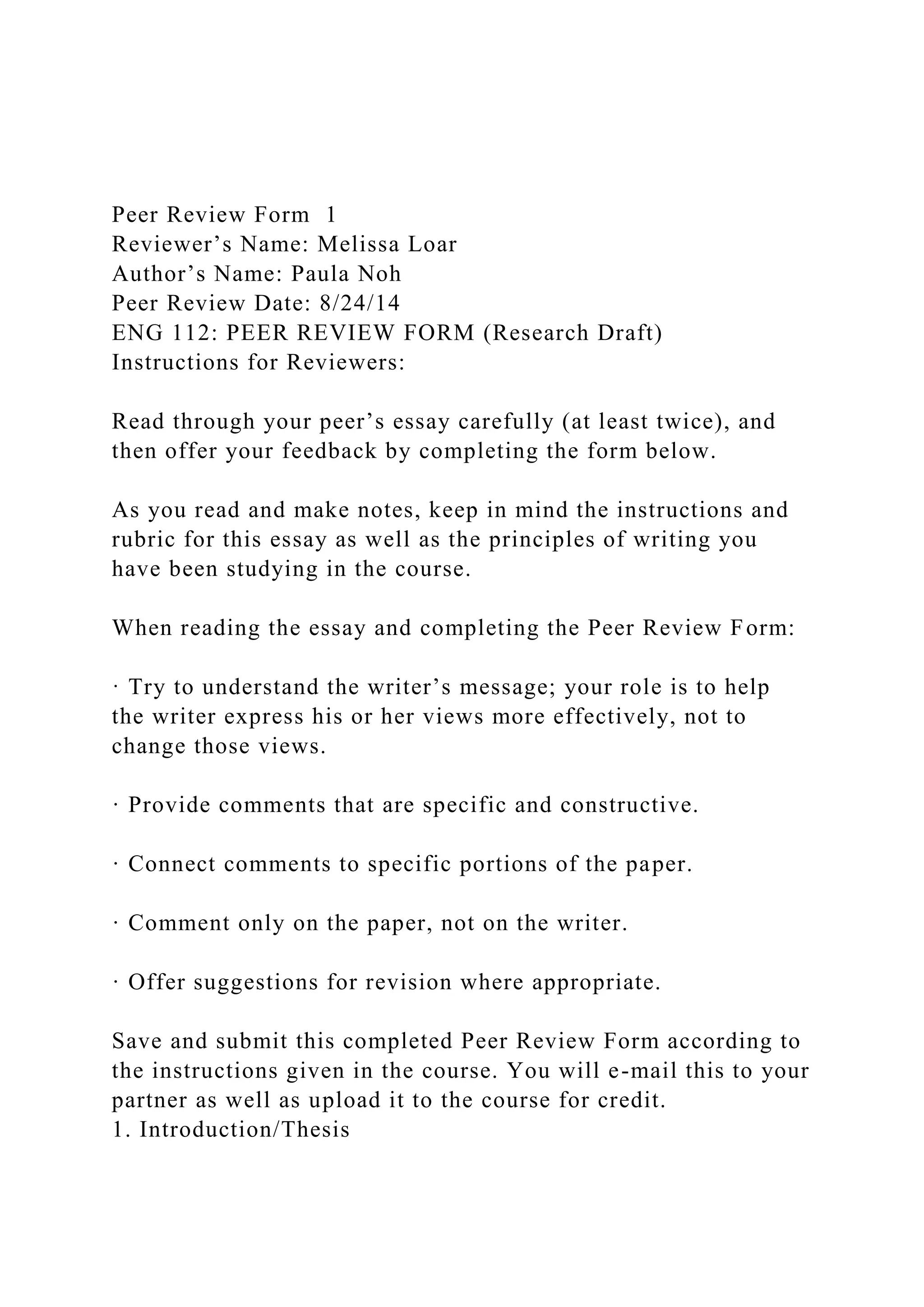 Peer Review Form 1Reviewer’s Name Melissa LoarAuthor’s Nam.docx