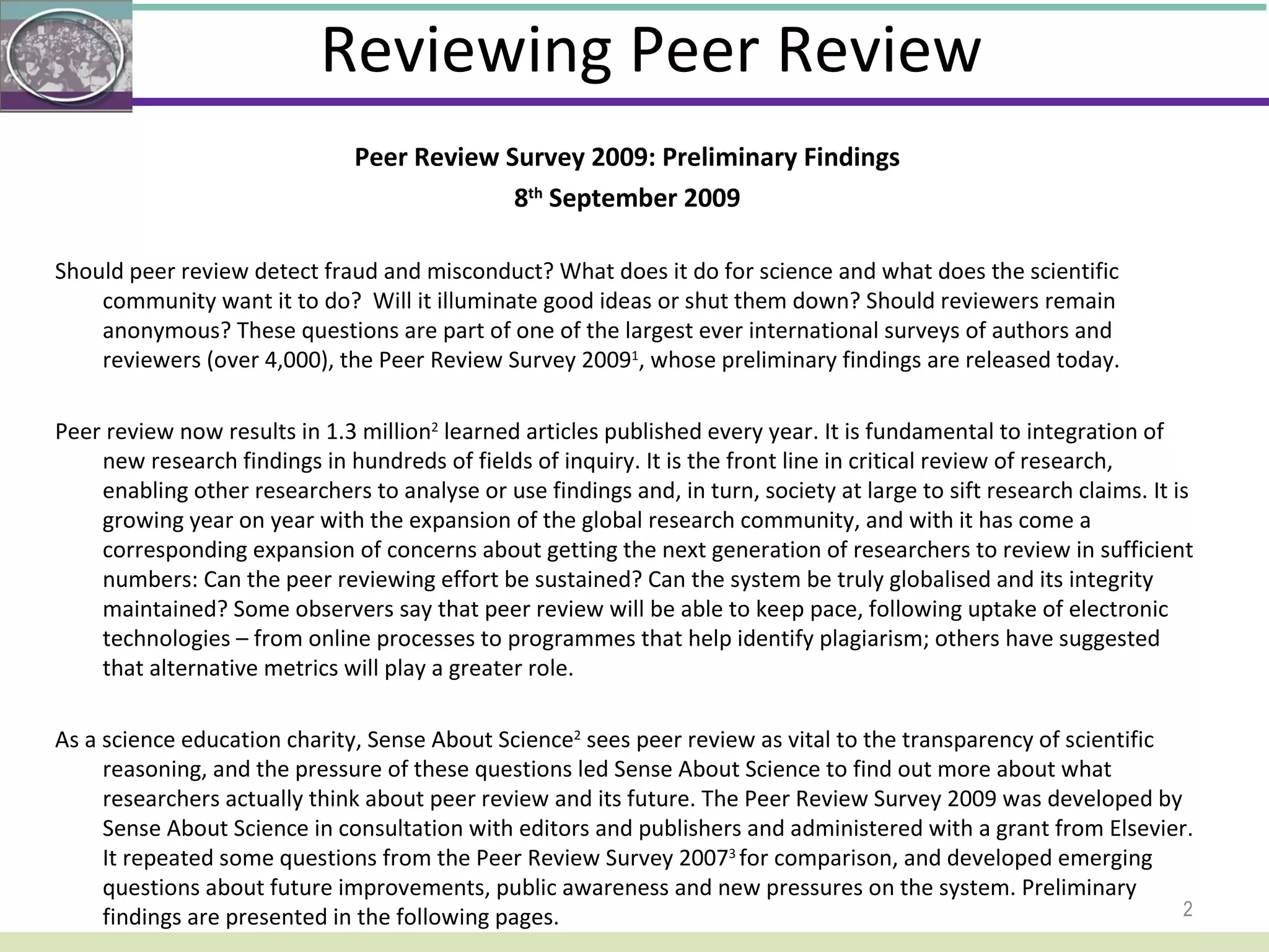 Sense About Science: Peer Review Survey | PPT