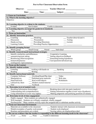 Peerto peerclassroomobservationform | PDF | Educational Assessment ...