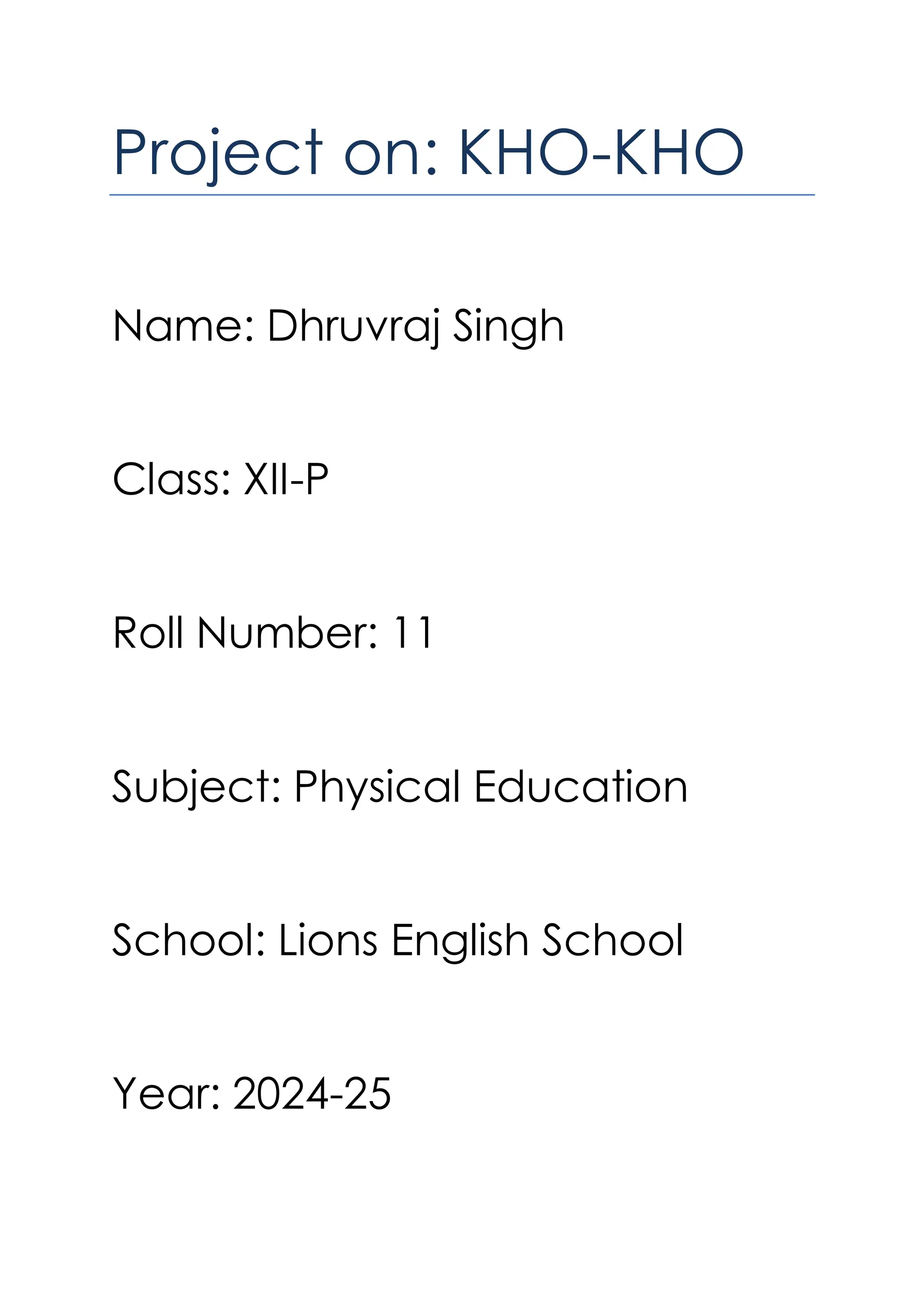 Physical Education Project on Kho-Kho (Class-12) | PDF