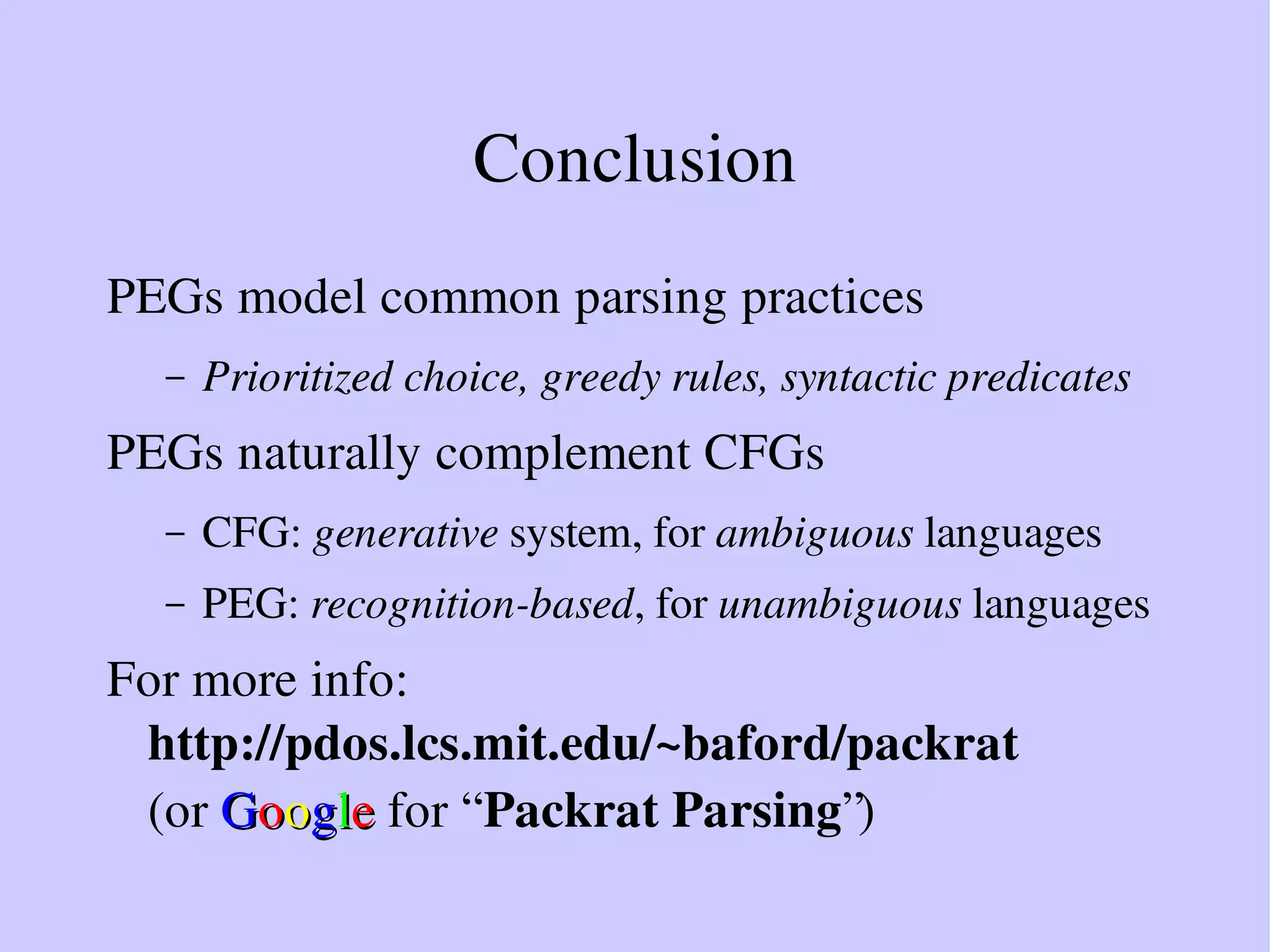 Parsing Expression Grammars | PPT