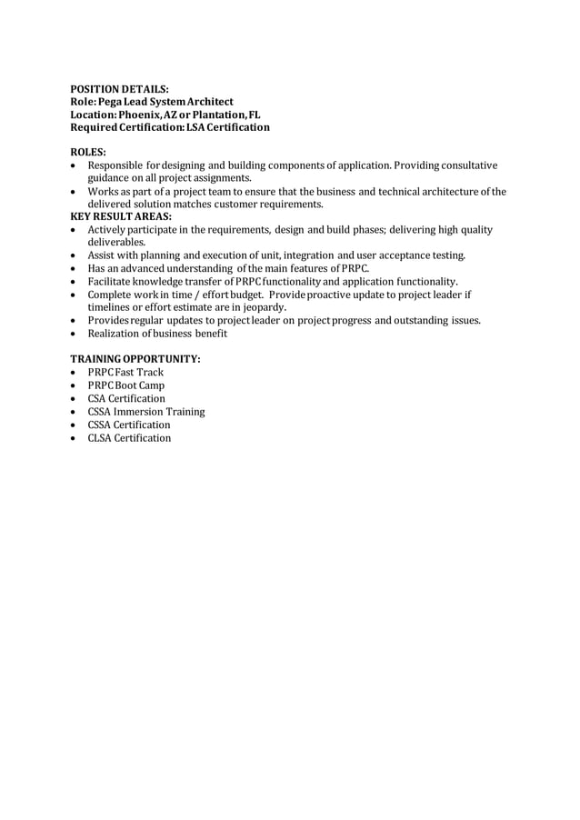 Pega Lead System Architect | DOCX