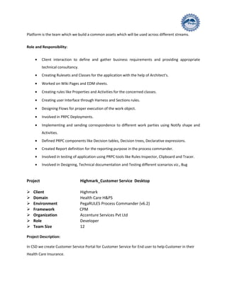 Pega sample resume | DOC