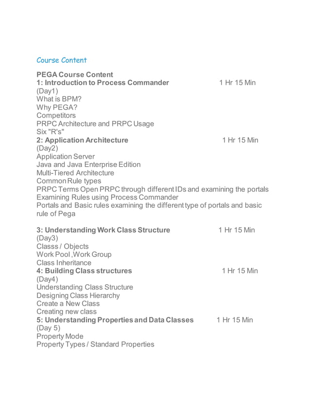 Pega training course content | pega training classes | PDF