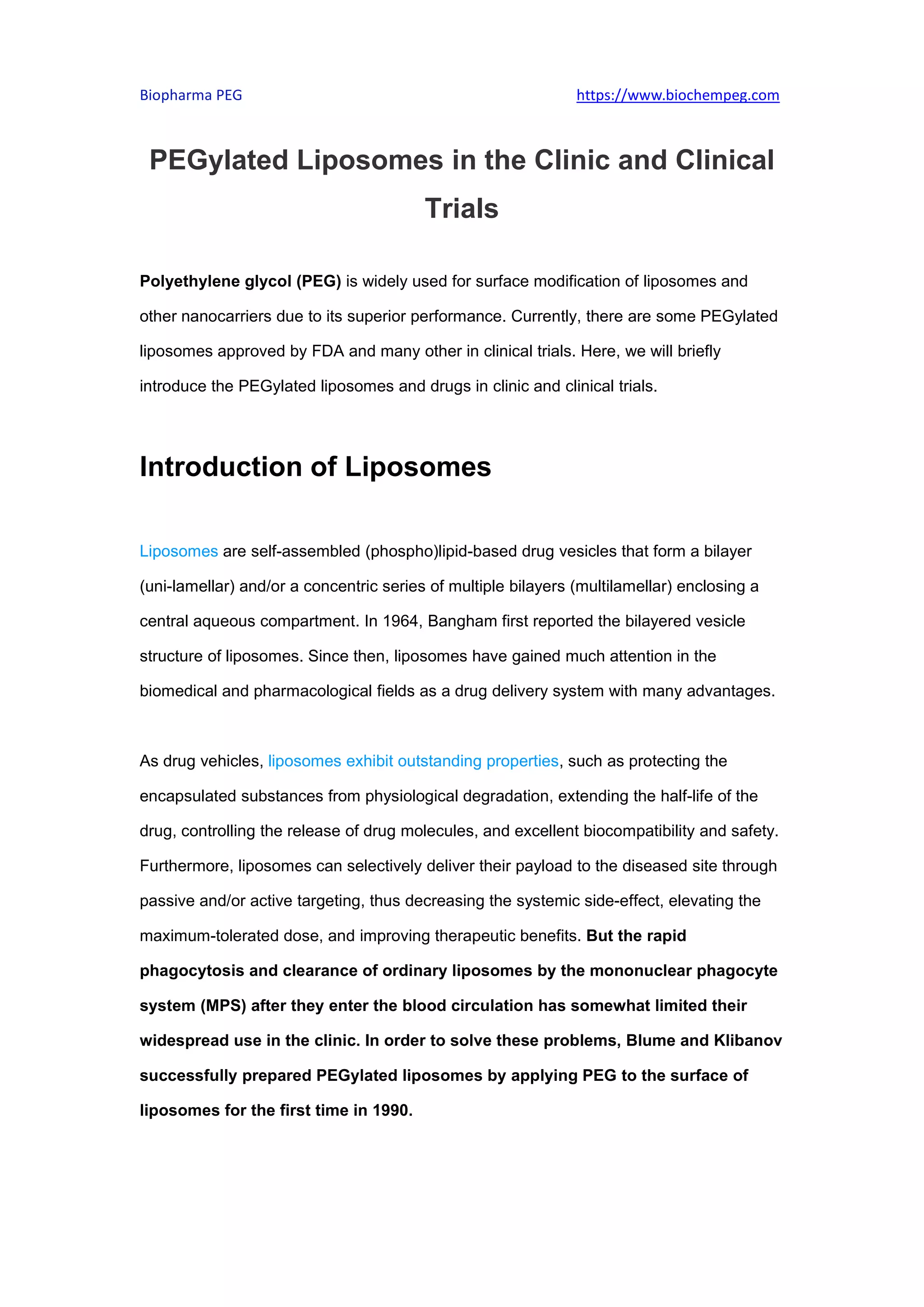 PEGylated Liposomes in the Clinic and Clinical Trials.pdf