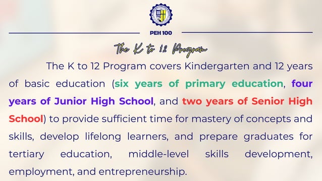 The K to 12 Program in the Philippine Basic Education | PPT