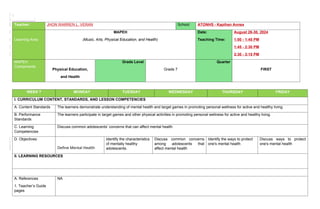 Physical Education an Health Quarter 1 Week 1 | DOCX