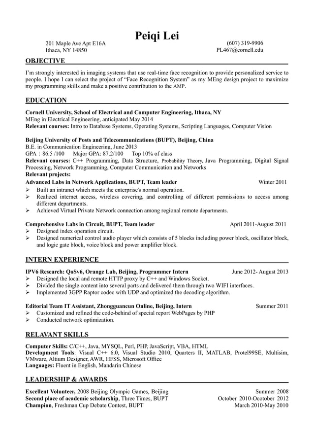 Resume for project | PDF