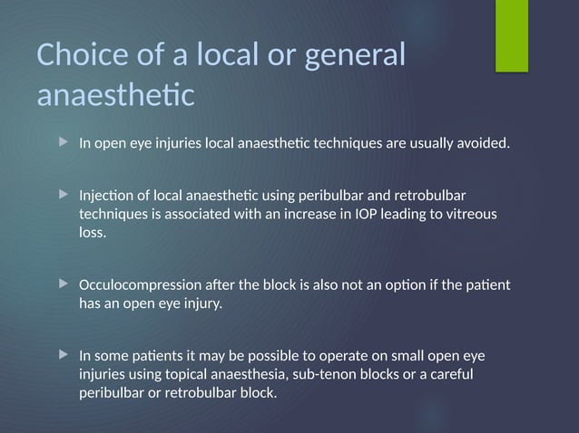 ANAESTHESIA FOR PENETRATING EYE INJURIES | PPTX