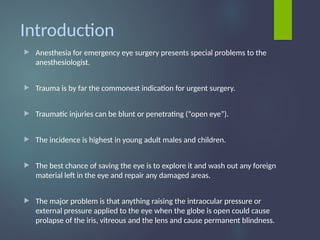ANAESTHESIA FOR PENETRATING EYE INJURIES | PPTX