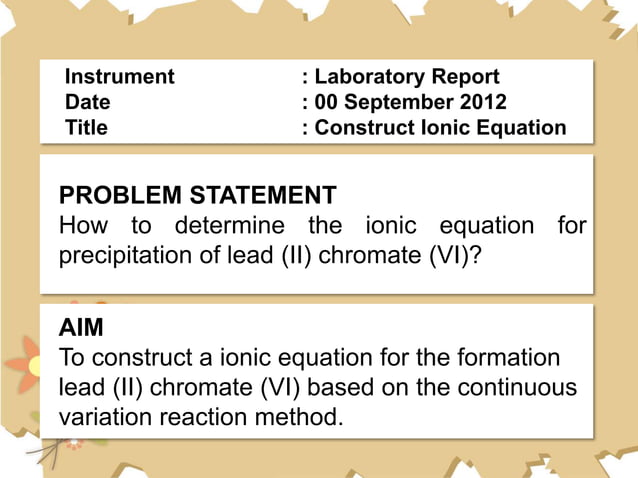 Experiment Construct Ionic Equations Through Continuous Variation Method | PPT