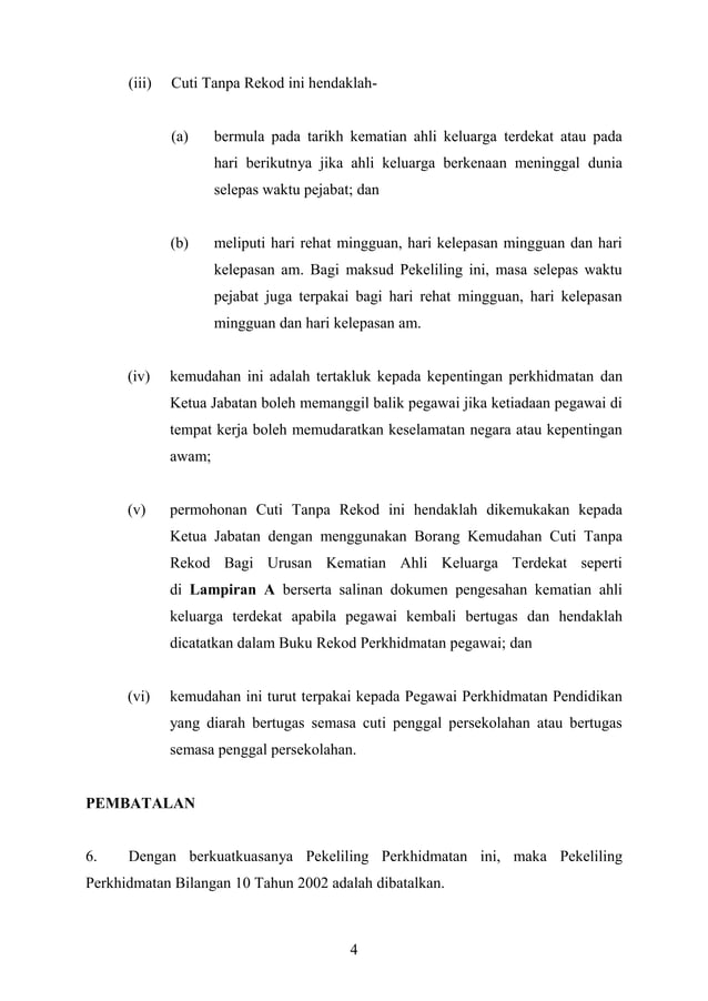 Pekeliling cuti tnpa rekod | PDF