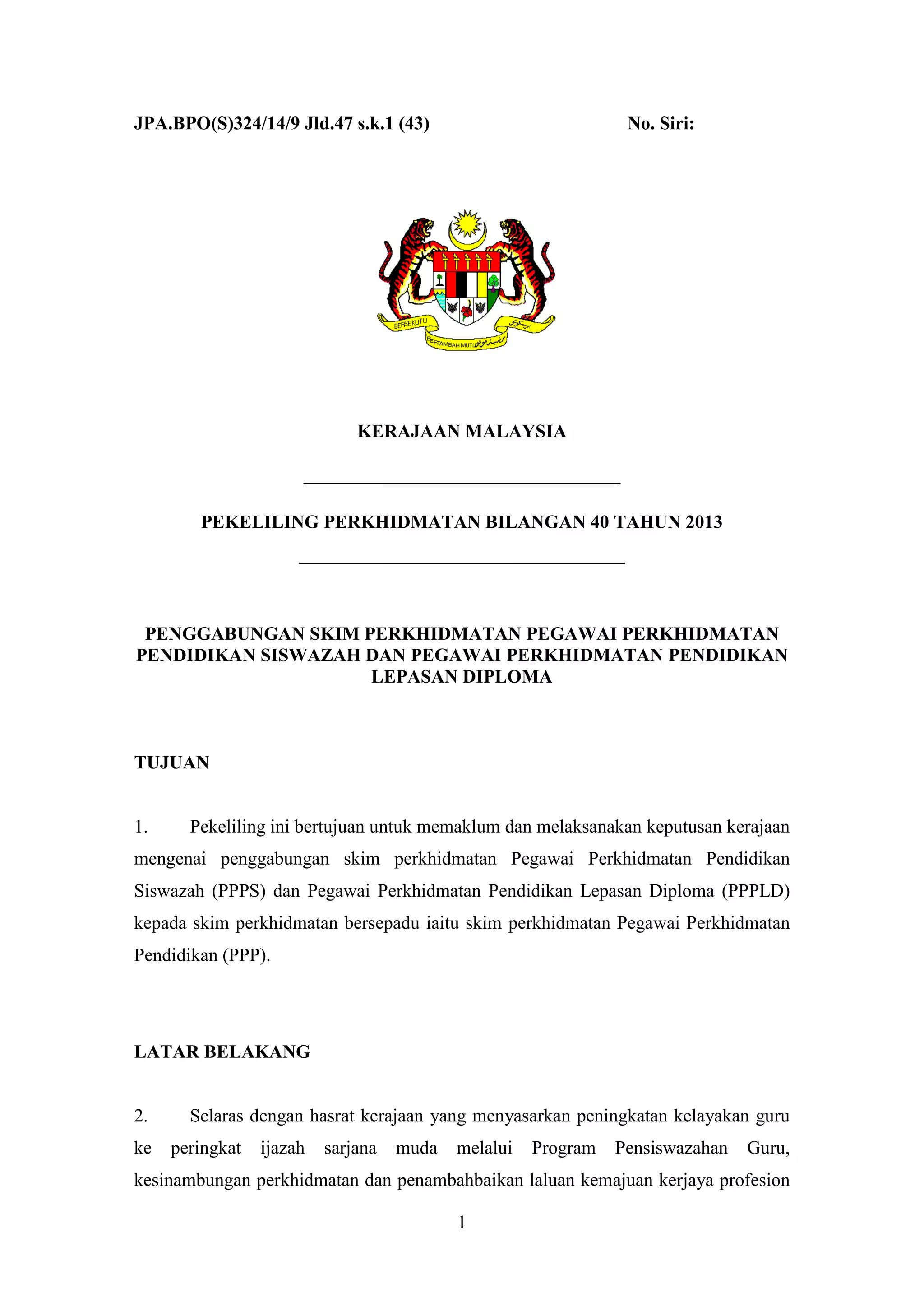 Pekeliling Perkhidmatan Bil 40 tahun 2013 | PDF